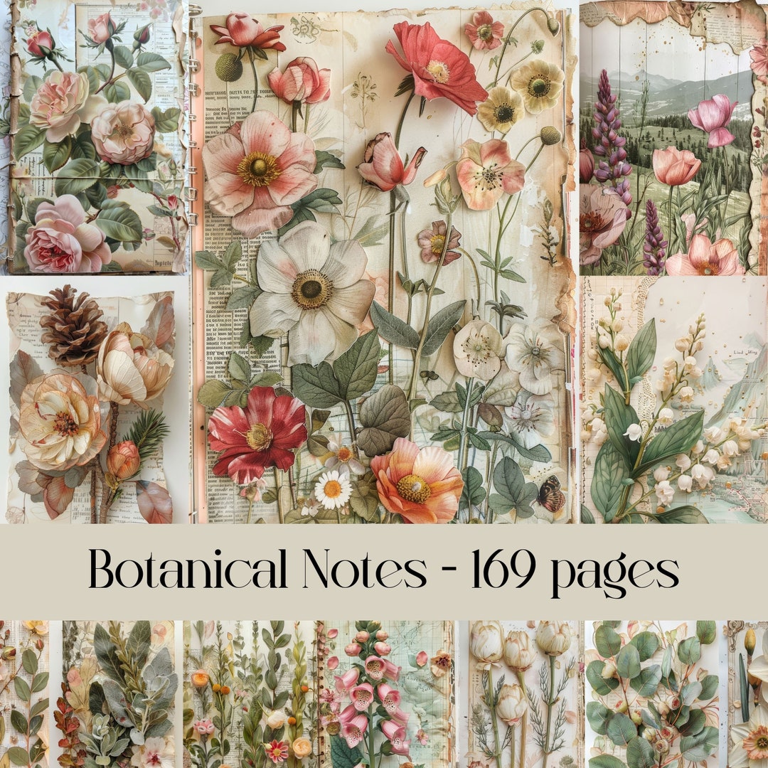 Botanical Junk Journal Pages: Vintage Floral Ephemera (digital Download ...
