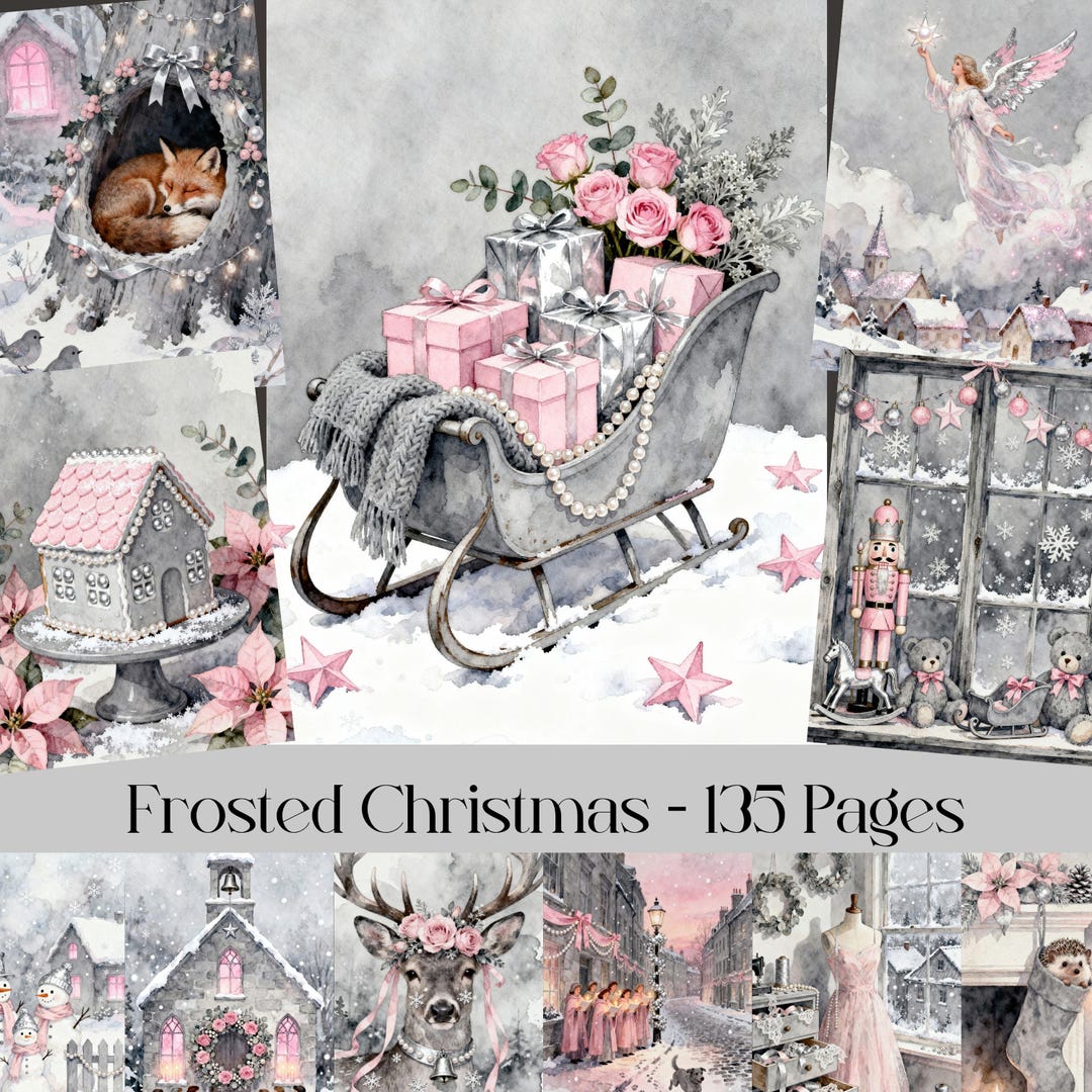 Pink & Silver Christmas Papers, Winter Scenes (digital Download) - Etsy
