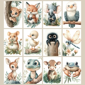 Watercolor Animals Digital Paper, Scrapbook Printables (digital ...