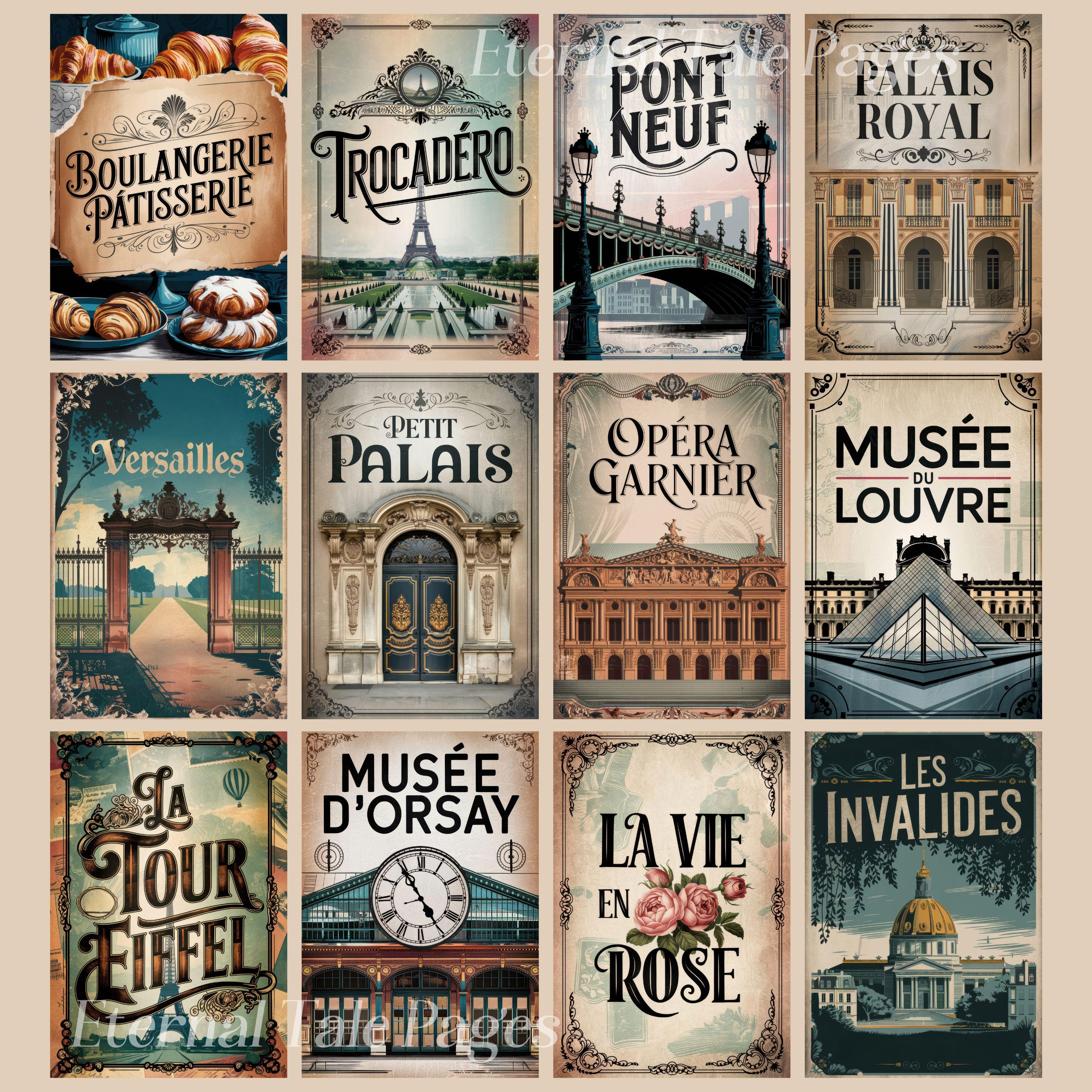 Vintage French Poster Ephemera: Paris Scrapbook Paper (digital Download ...