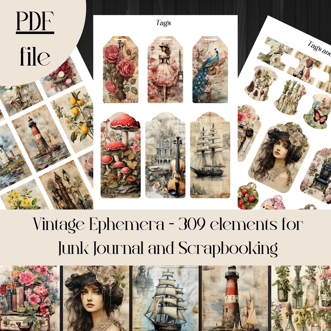 Vintage Ephemera Kit: 309 Junk Journal Elements (printable PDF) - Etsy