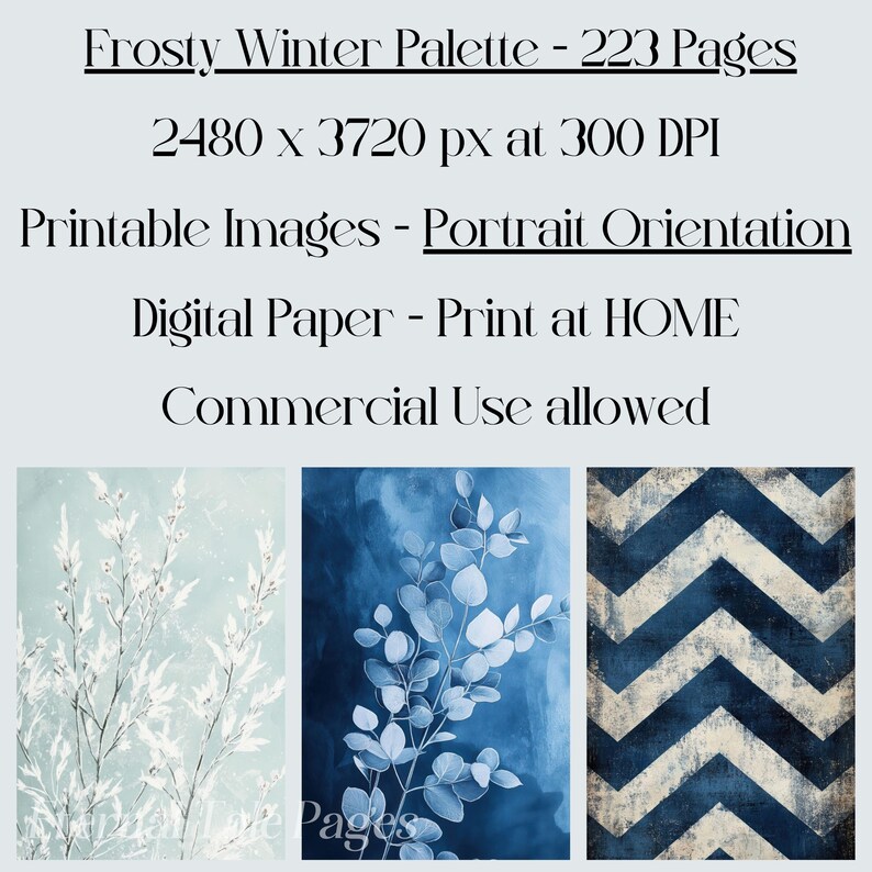 Winter Botanical Digital Paper: Grungy Blue Scrapbook Backgrounds ...