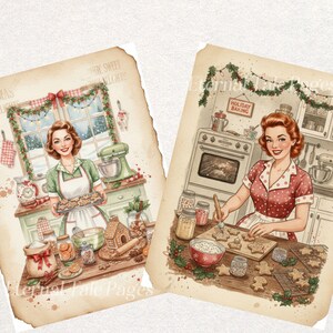 Retro Christmas Baking Digital Paper: Vintage Kitchen Scrapbook ...