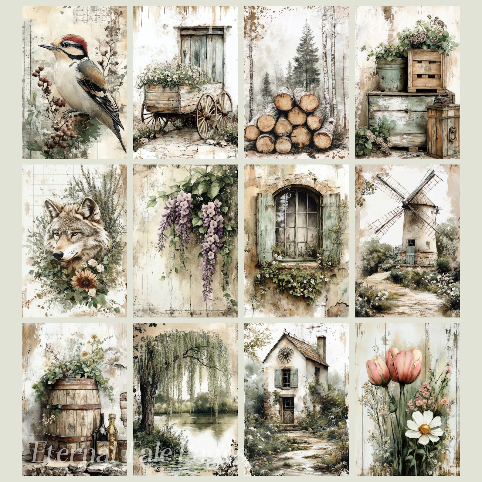 Green Farm Digital Paper: Rustic Cottagecore Scrapbook Pages (digital ...