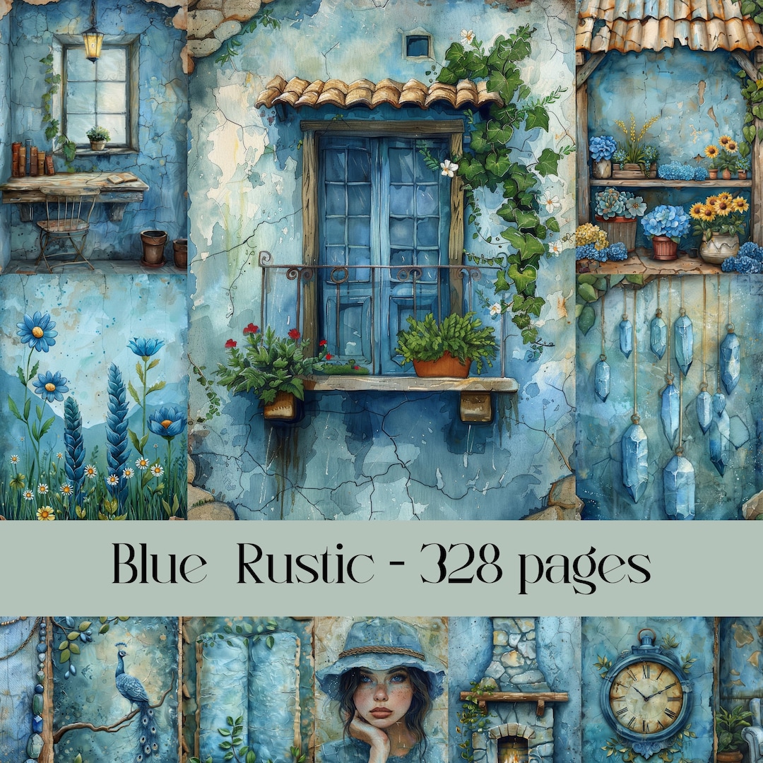Blue Rustic Scrapbook Paper: Vintage Textures, Cottage Style (digital ...