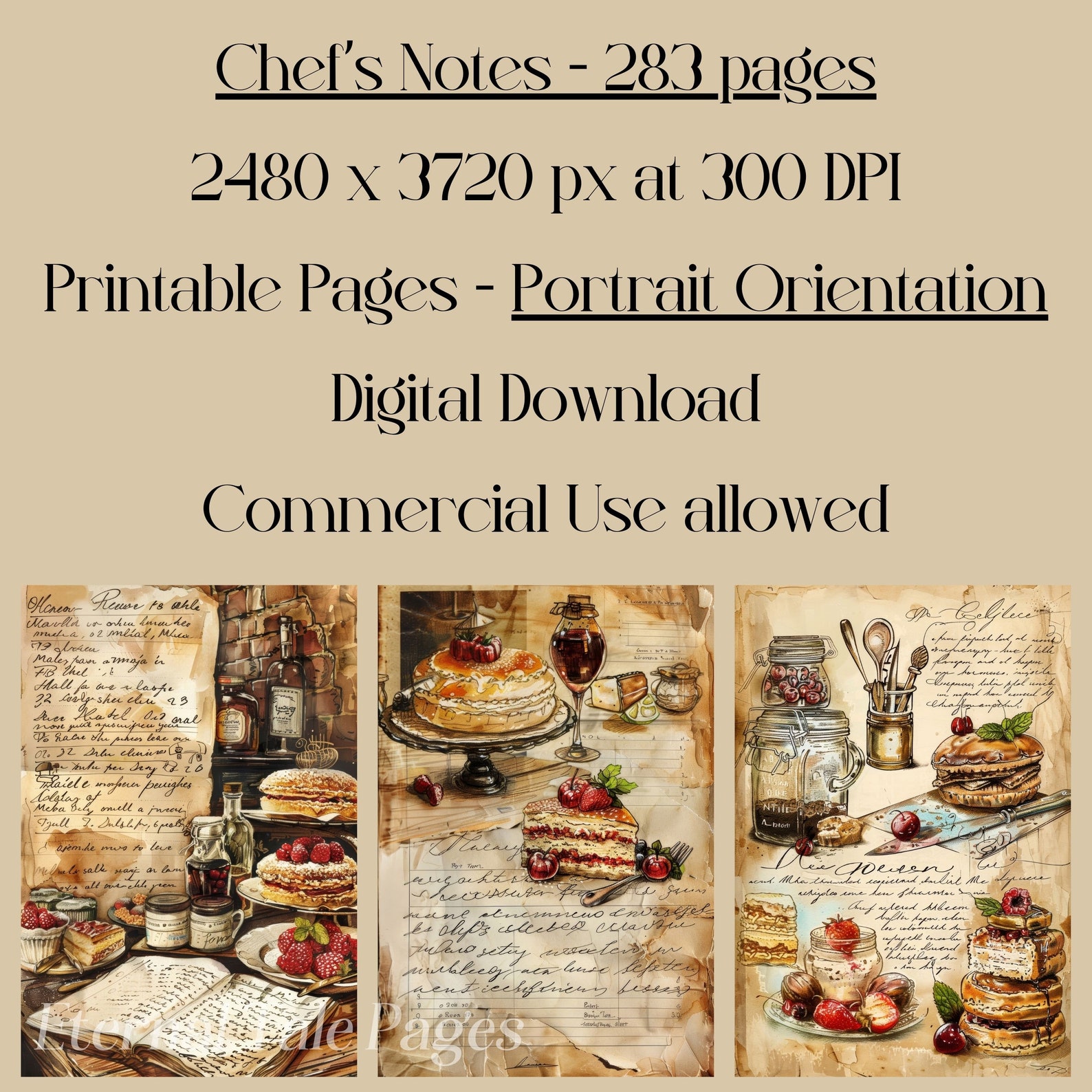 Chef's Notes Digital Paper: Vintage Cookbook Pages (283 JPEG) - Etsy