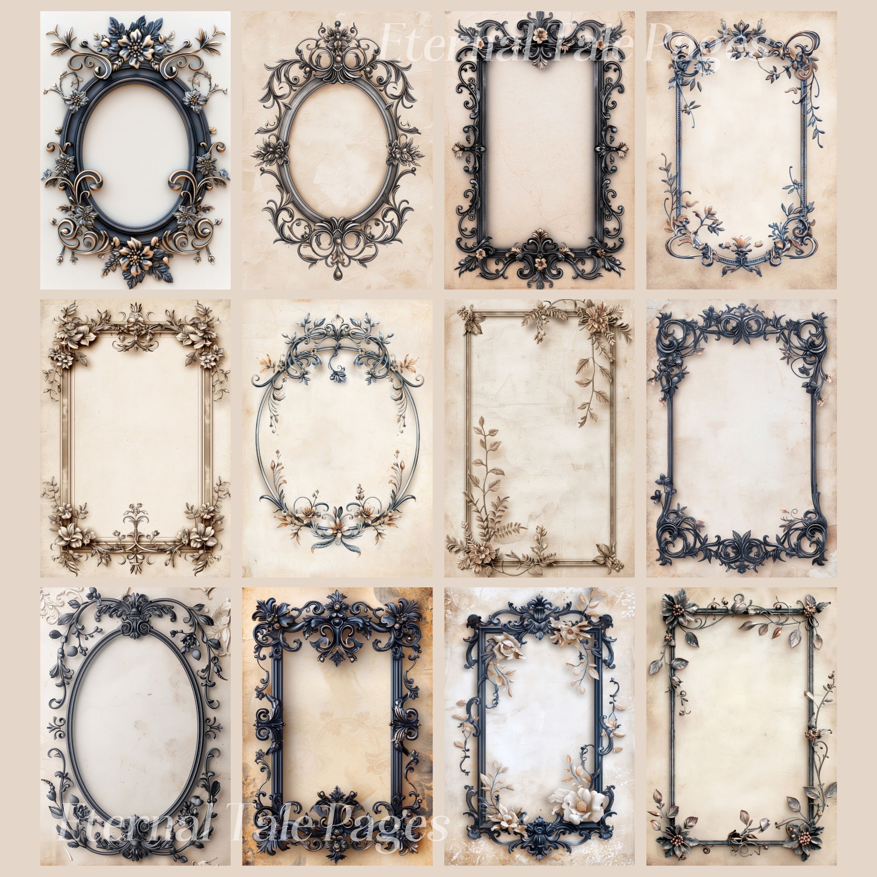 Black Ornate Frames: Rococo Baroque Digital Paper (A4 Printable) - Etsy