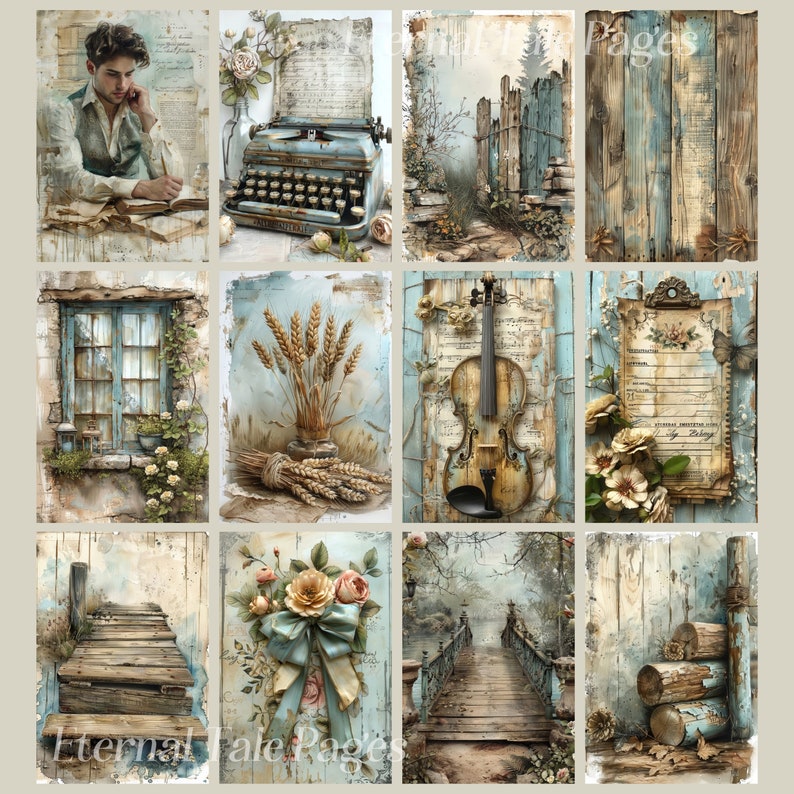 Misty Days Digital Paper: Vintage Landscape Art for Junk Journals (163 ...