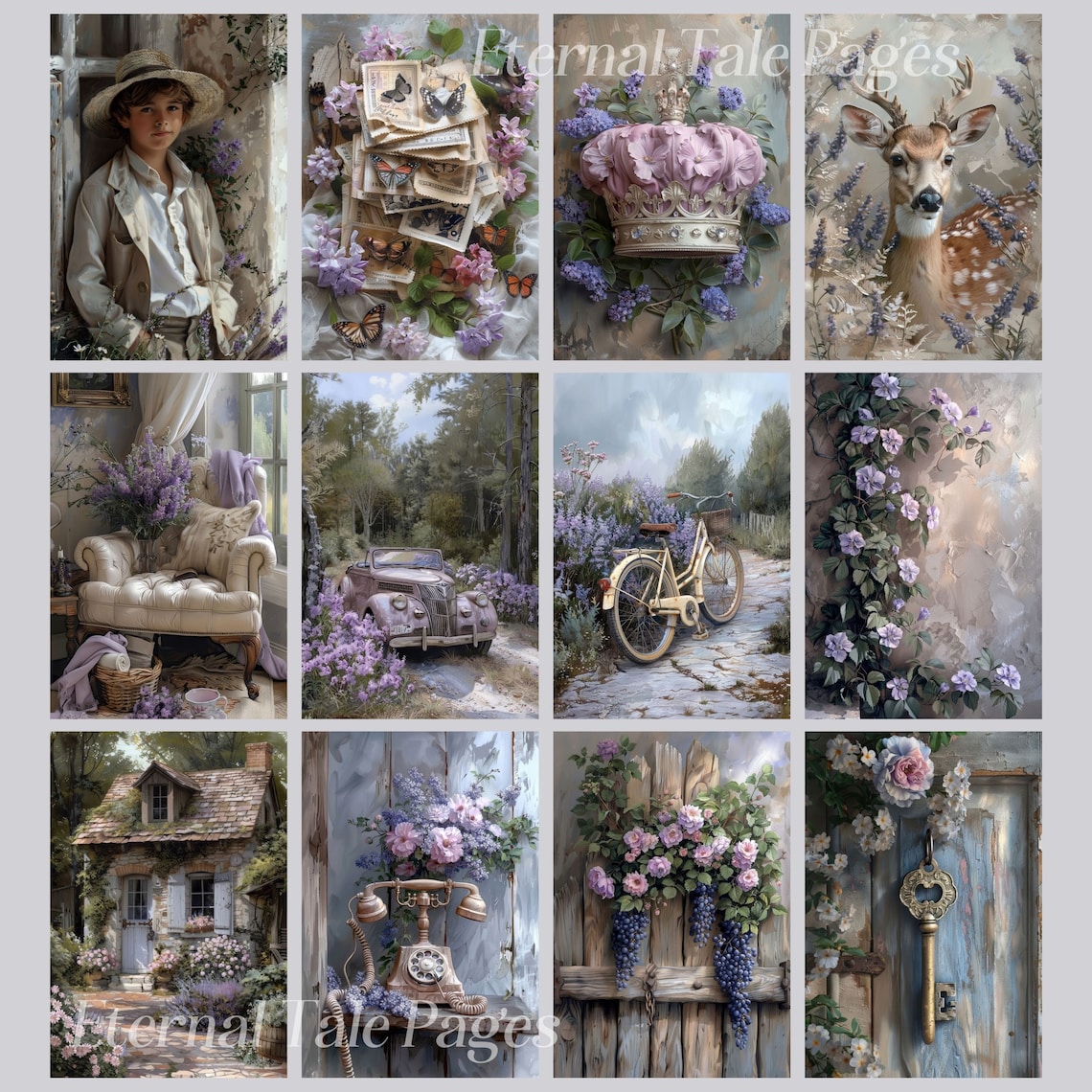 Lavender Cottagecore Scrapbook Pages: French Village Printable Images ...