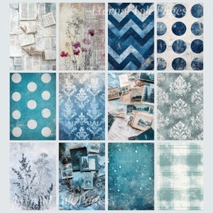 Winter Botanical Digital Paper: Grungy Blue Scrapbook Backgrounds ...