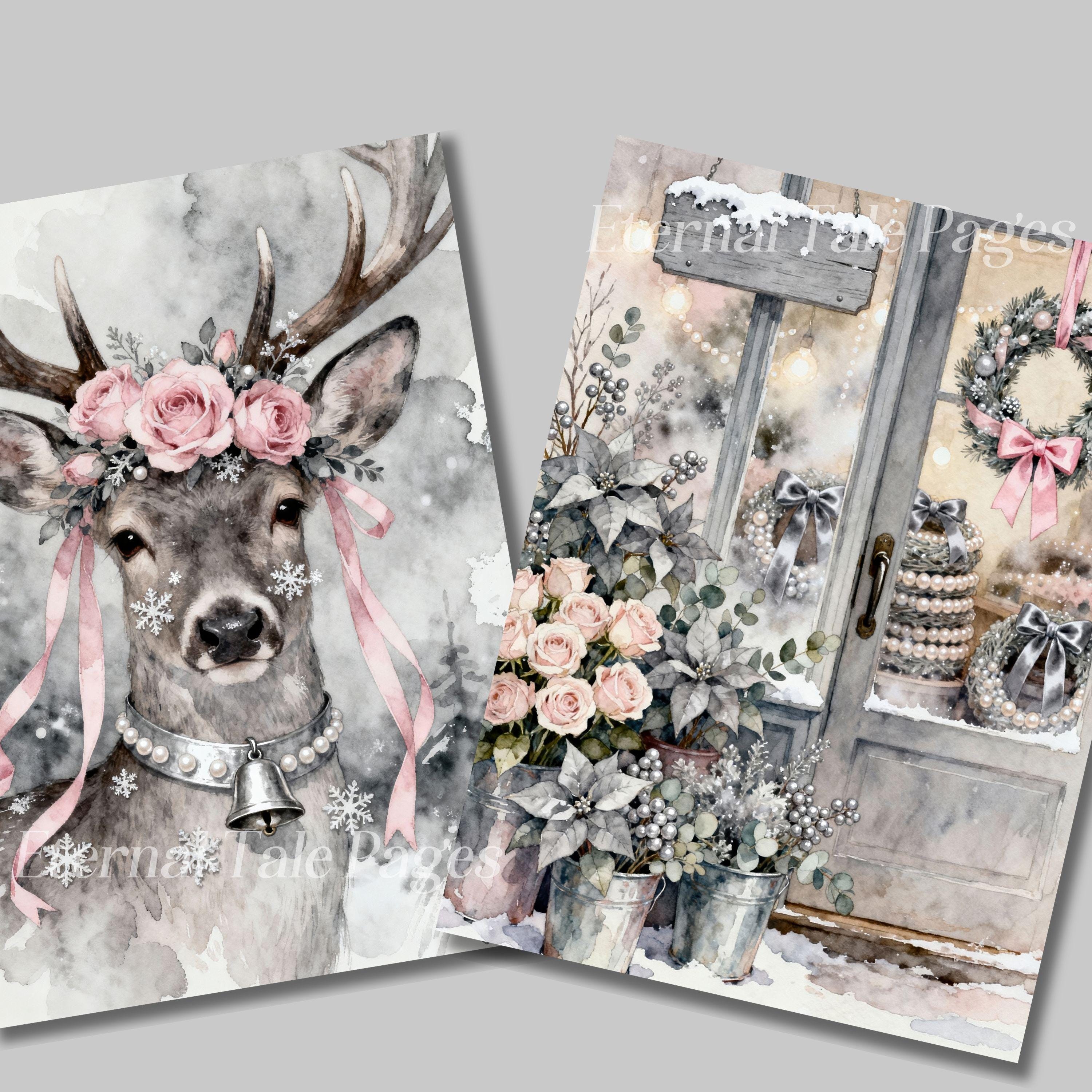 Pink & Silver Christmas Papers, Winter Scenes (digital Download) - Etsy