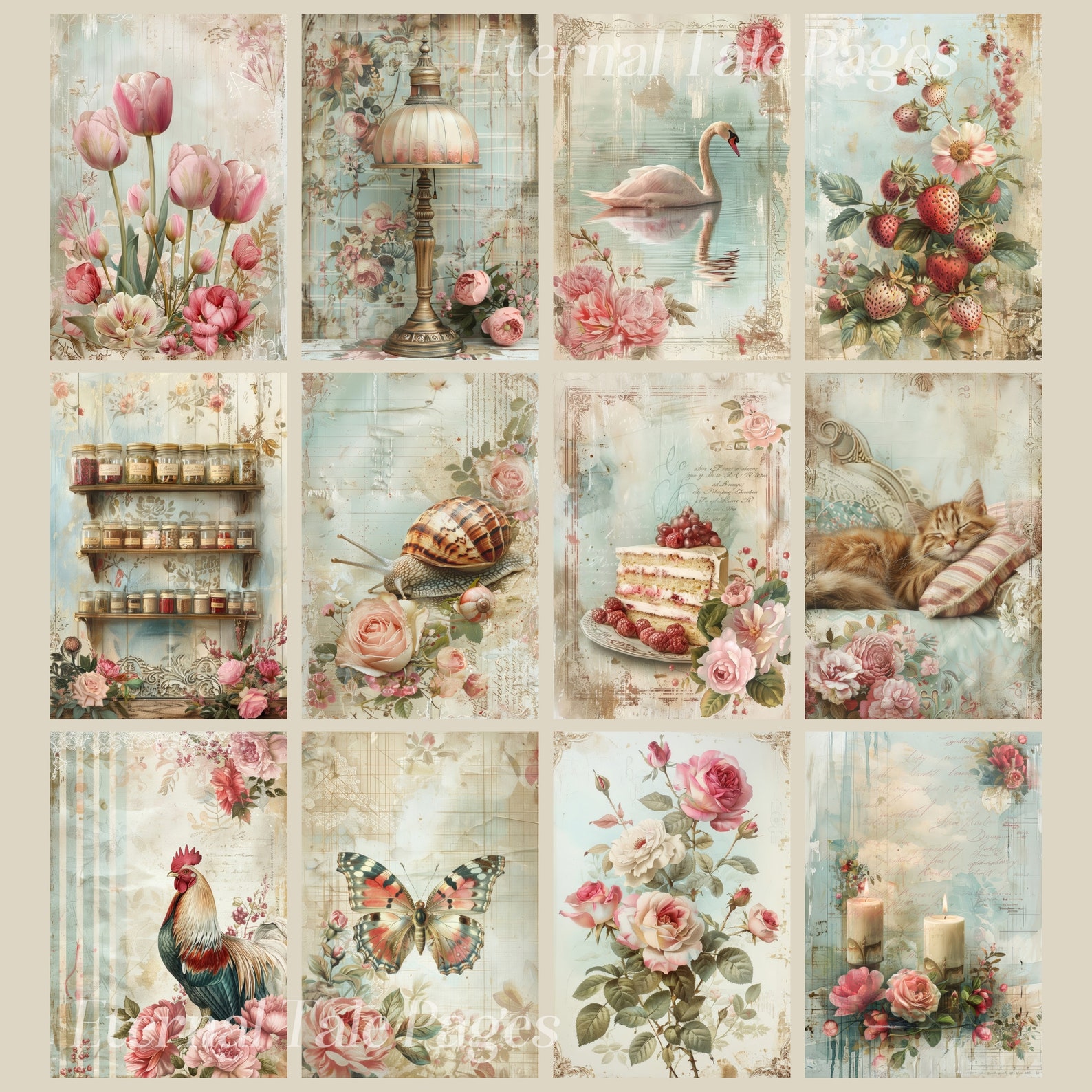 Summer Cottage Scrapbook Paper: Vintage Countryside Images (digital ...