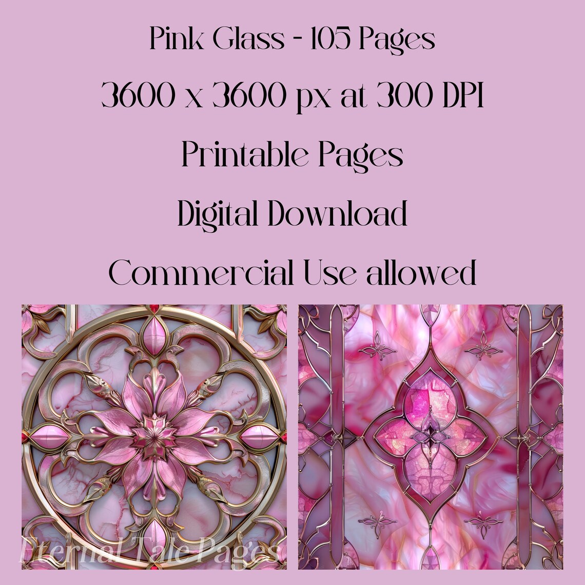 Pink Stained Glass, Junk Journal Paper, Tile Images (digital Download ...
