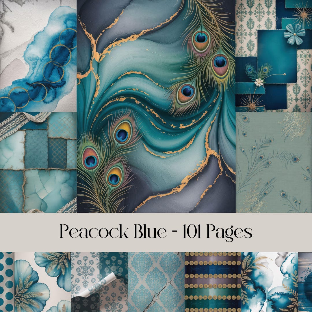 Peacock Blue Digital Paper: Watercolor Textures for Junk Journals (A4 ...
