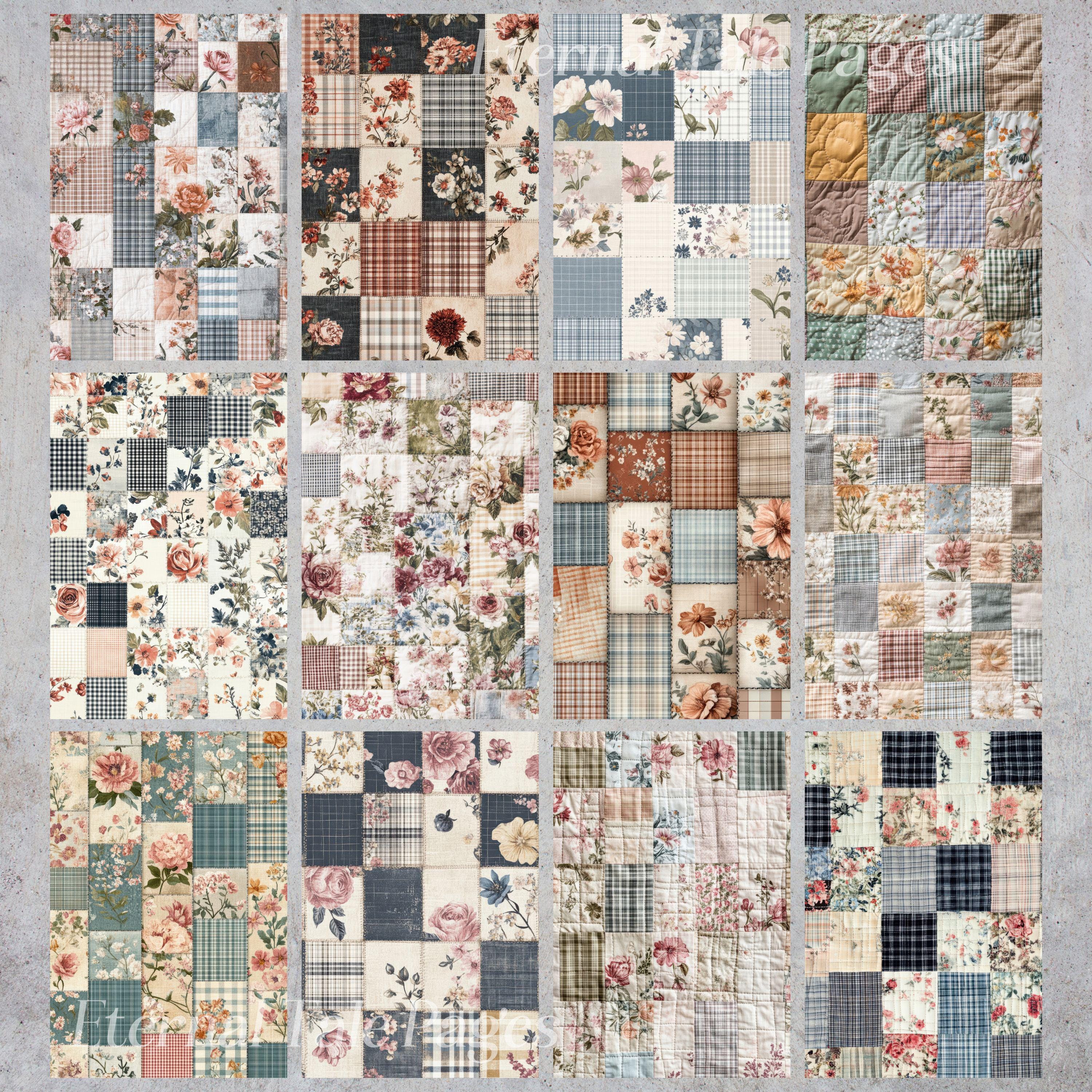Patchwork Fabric Digital Paper: Shabby Chic Floral Textures (digital ...