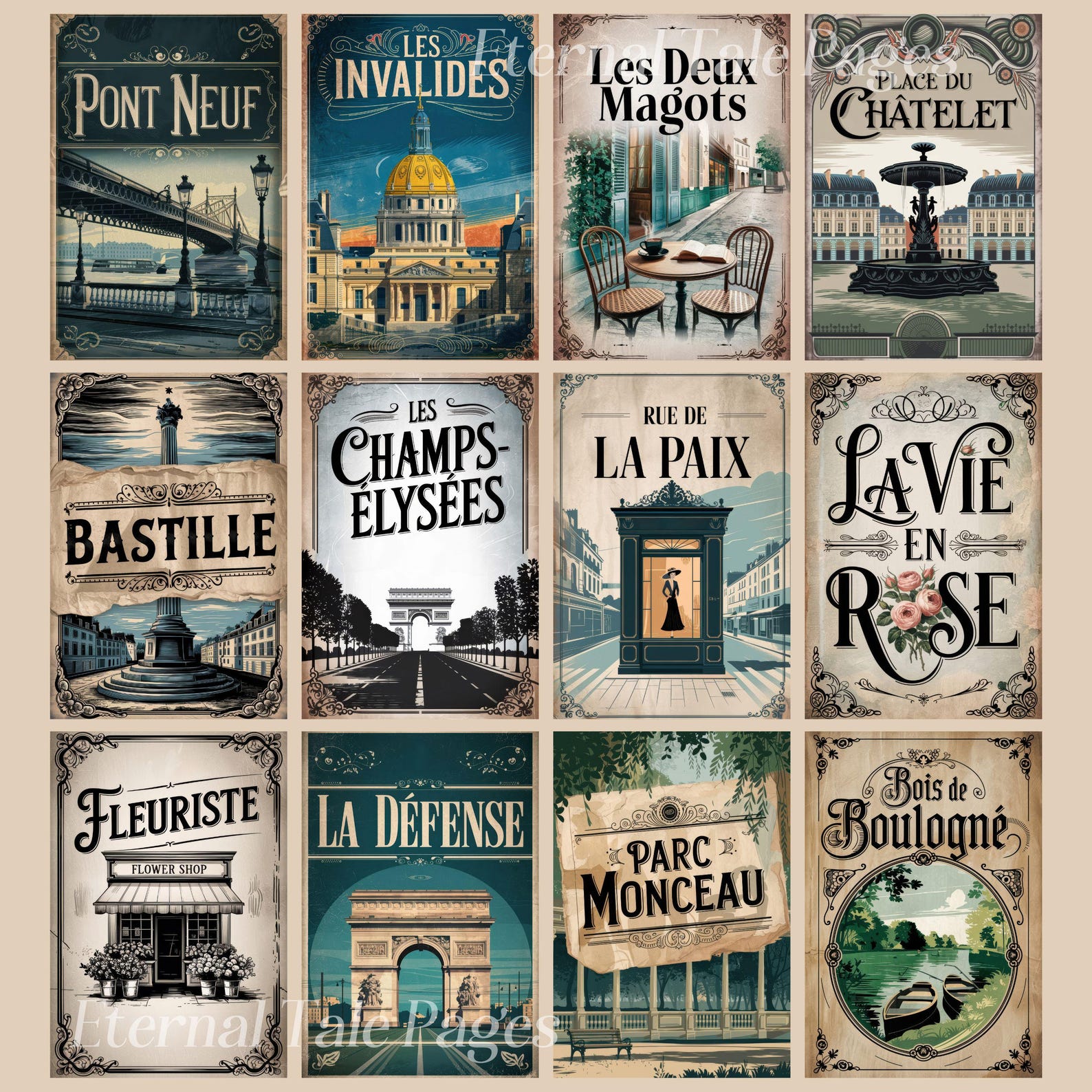 Vintage French Poster Ephemera: Paris Scrapbook Paper (digital Download ...