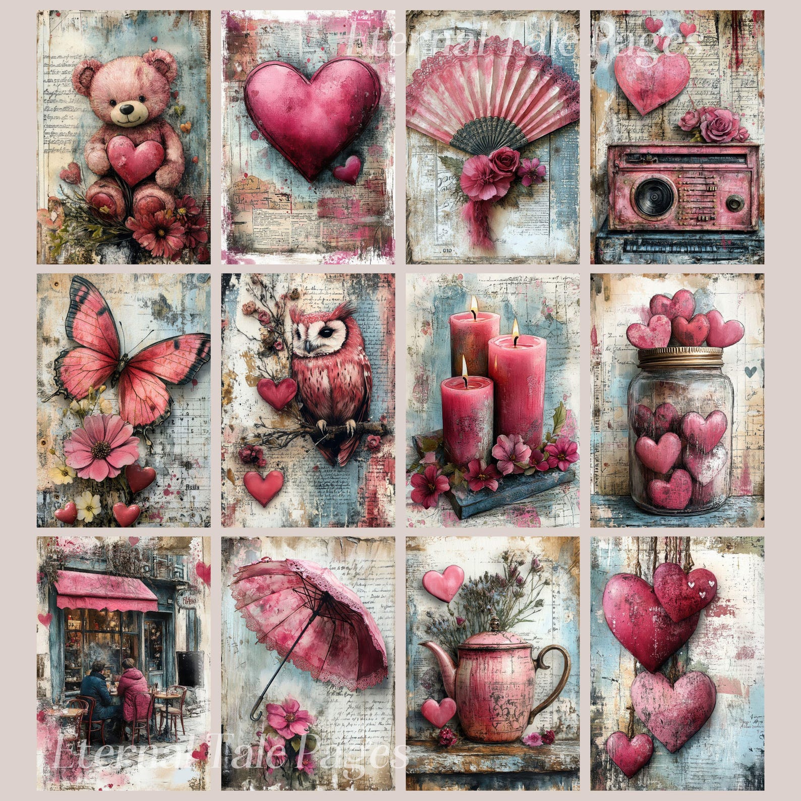 Grunge Love Digital Paper: Valentine Scrapbook Pages (digital Download ...