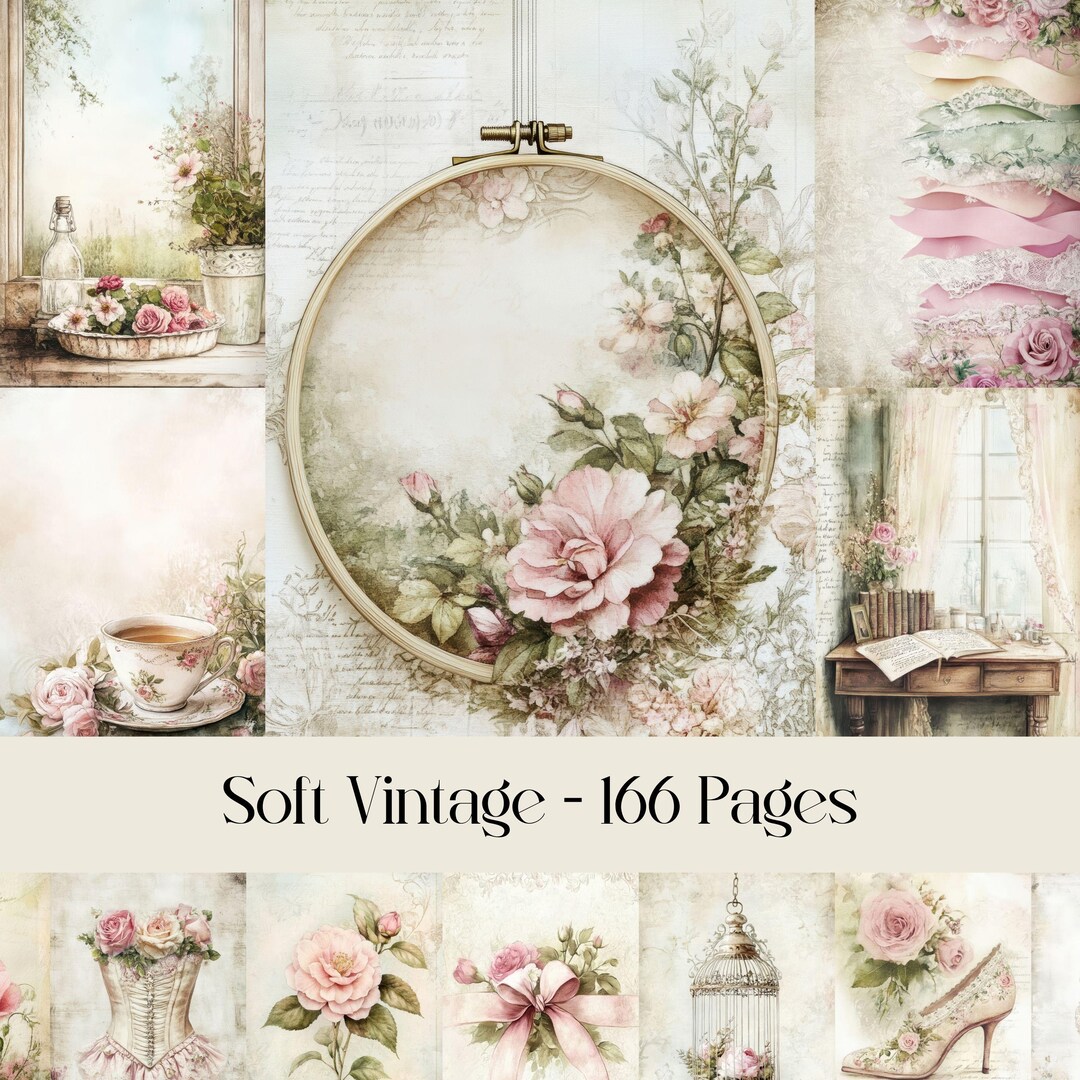 Soft Vintage Pages, Digital Paper, Junk Journal, Feminine, Shabby Chic ...