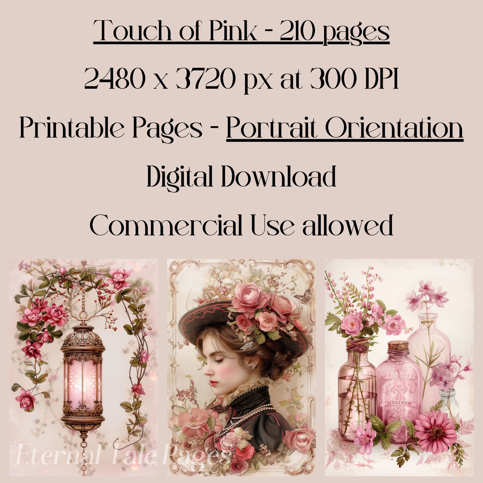 Pink Roses Digital Paper: Vintage Ephemera for Junk Journals (digital ...