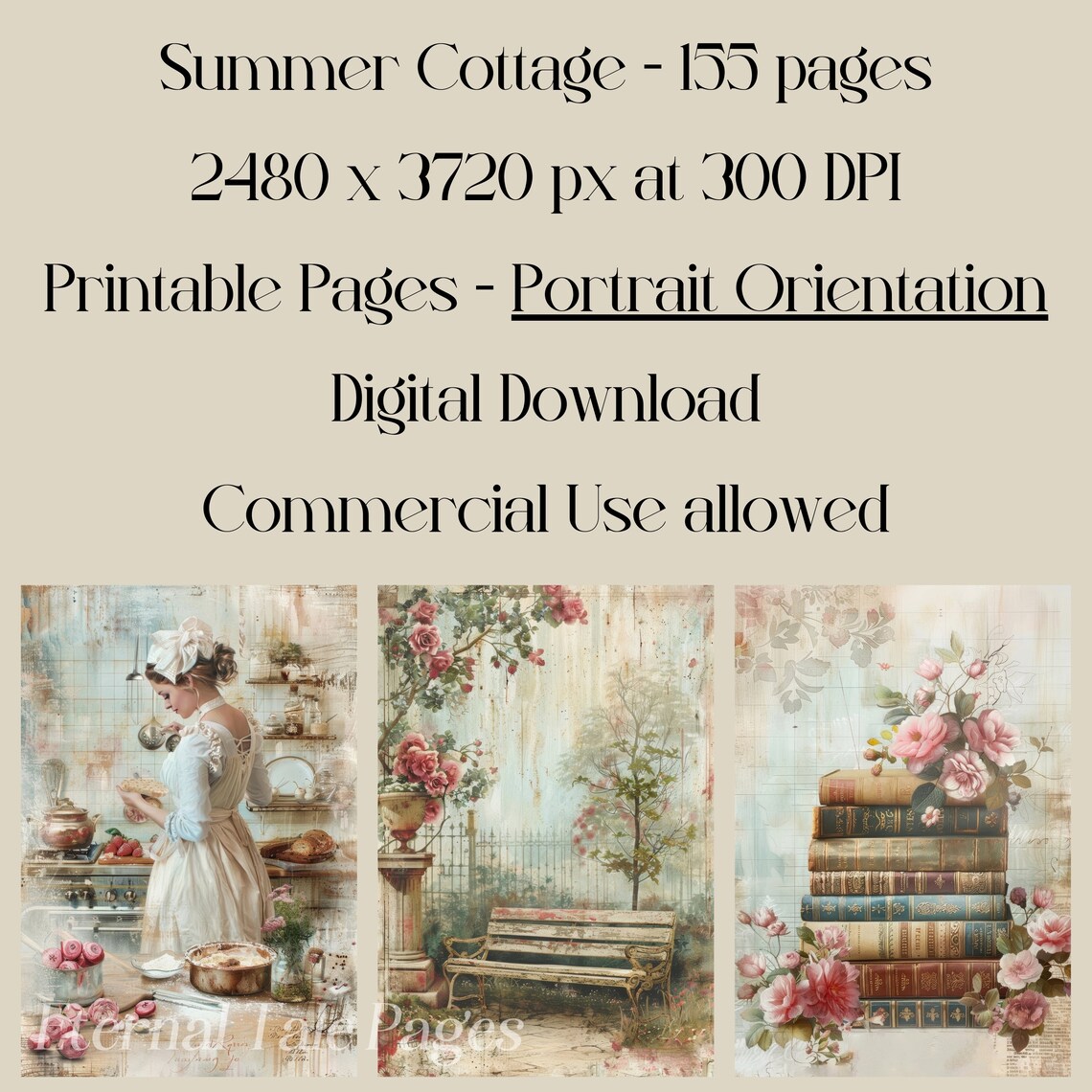 Summer Cottage Scrapbook Paper: Vintage Countryside Images (digital ...