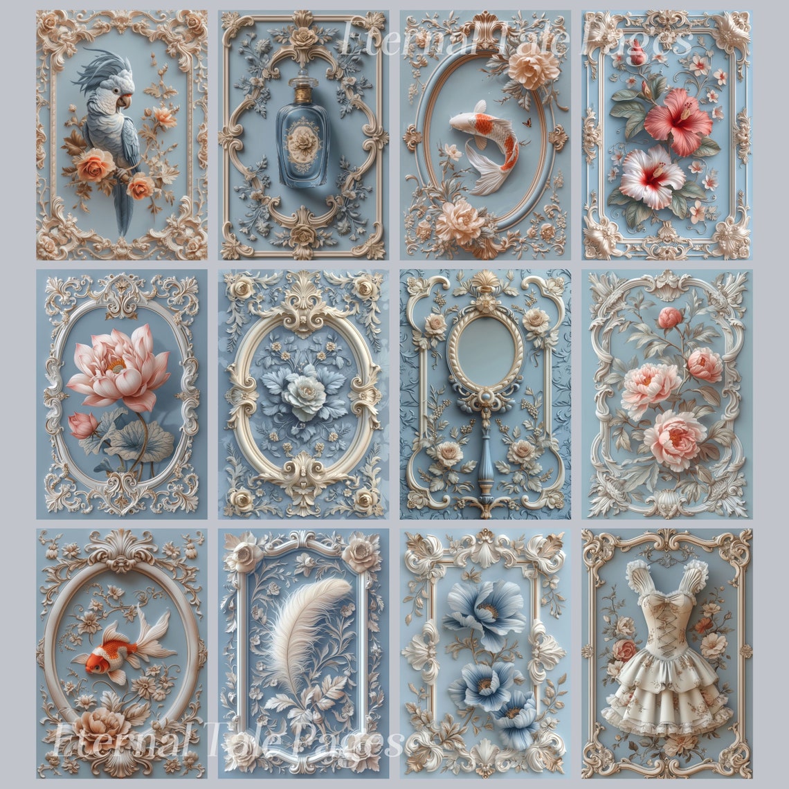 Baroque Frames Digital Paper: Light Blue Rococo Images (144 JPEG) - Etsy