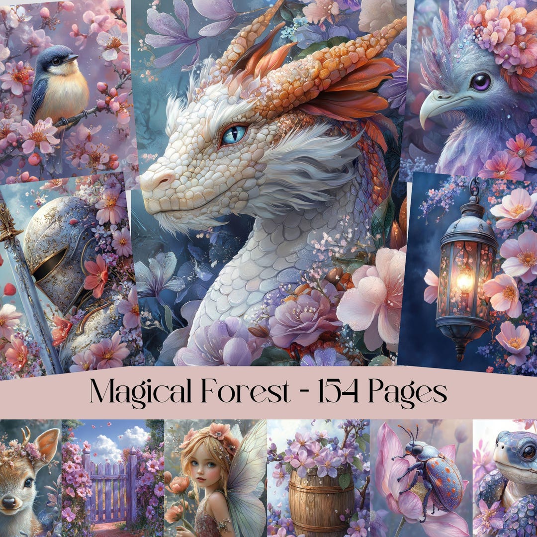 Magical Forest Fantasy Digital Paper Set, Enchanted Woodlands and ...