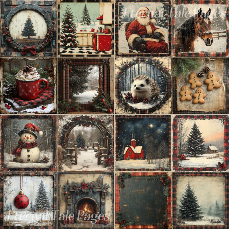 Plaid Christmas Digital Paper: Vintage Scrapbook Pages (digital ...