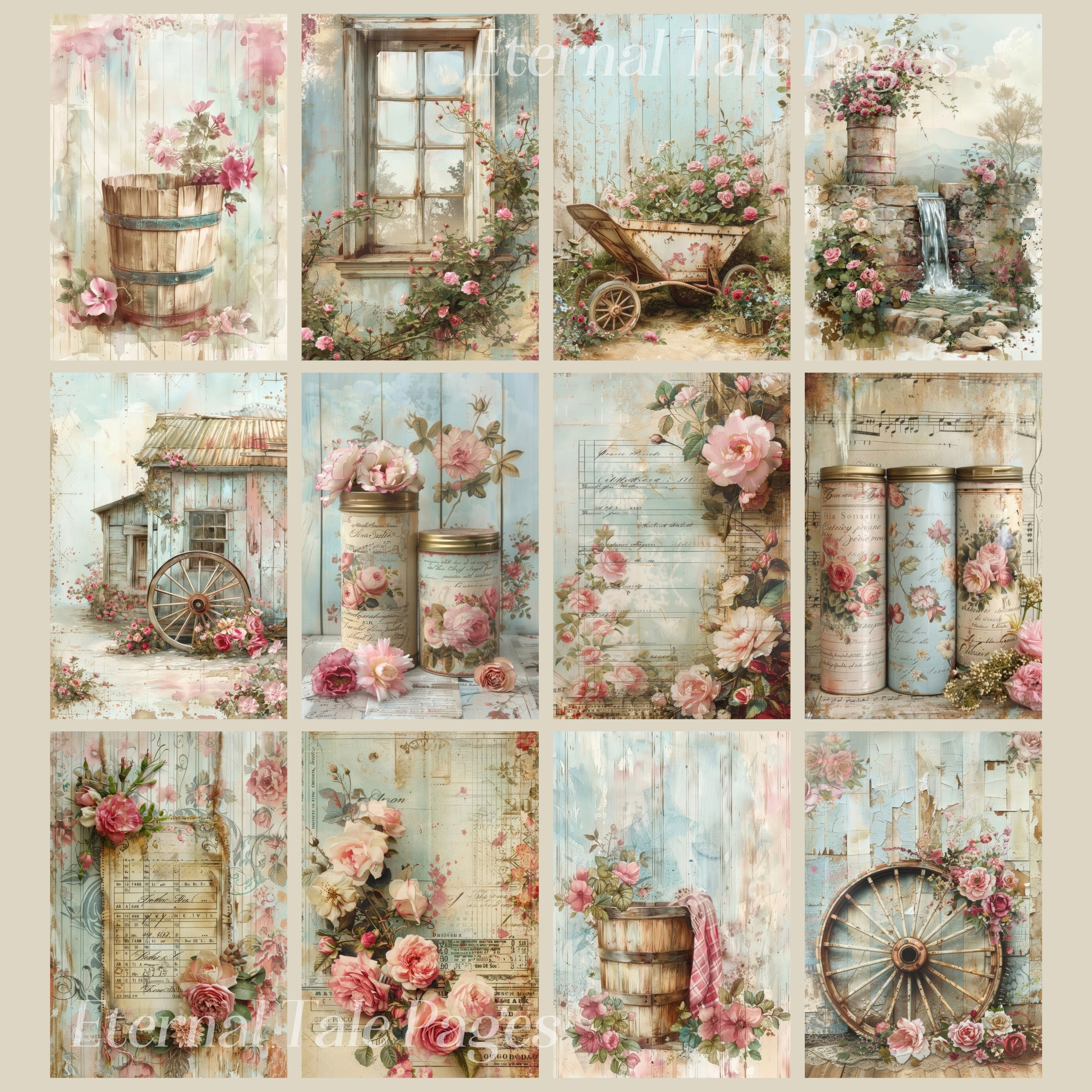 Summer Cottage Scrapbook Paper: Vintage Countryside Images (digital ...
