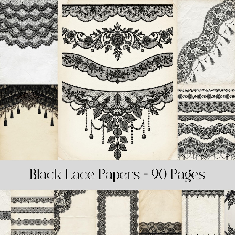 Black Lace Digital Paper: Vintage Floral Borders (digital Download) - Etsy
