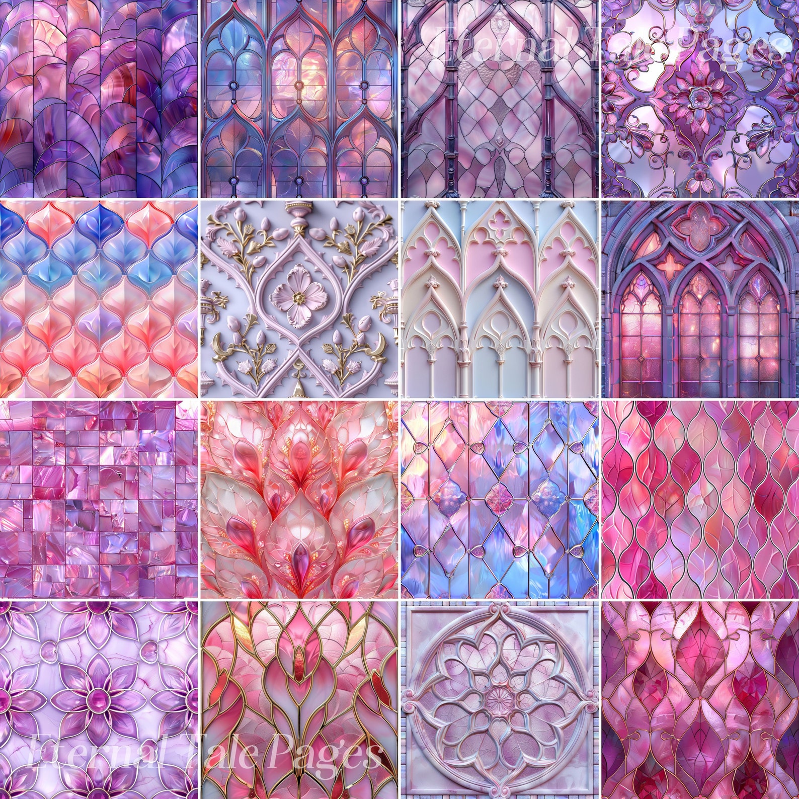 Pink Stained Glass, Junk Journal Paper, Tile Images (digital Download ...