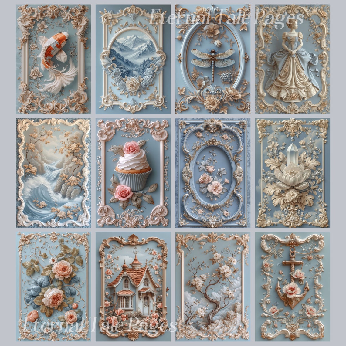 Baroque Frames Digital Paper: Light Blue Rococo Images (144 JPEG) - Etsy