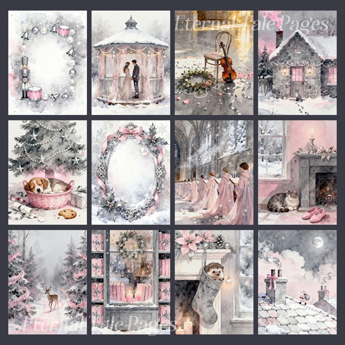Pink & Silver Christmas Papers, Winter Scenes (digital Download) - Etsy