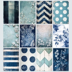 Winter Botanical Digital Paper: Grungy Blue Scrapbook Backgrounds ...