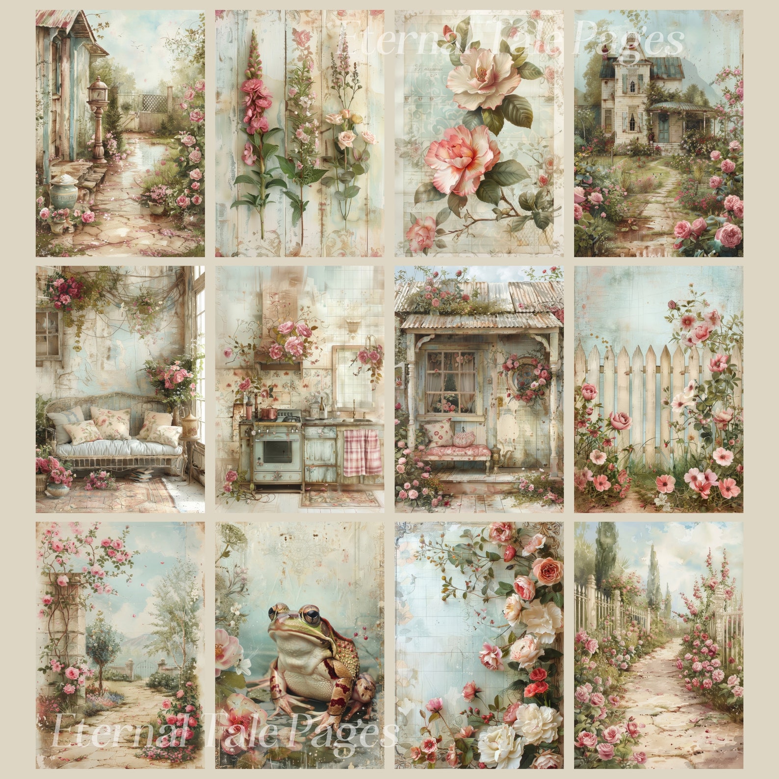 Summer Cottage Scrapbook Paper: Vintage Countryside Images (digital ...