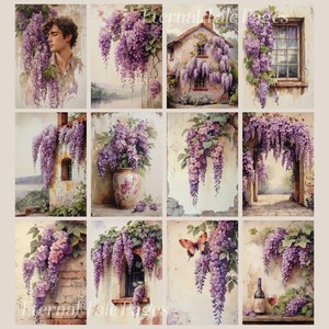 Wisteria Pages, Digital Paper, Junk Journal, Scrapbook Paper, Purple ...