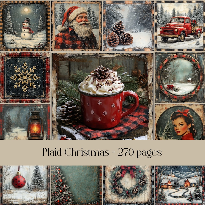 Plaid Christmas Digital Paper: Vintage Scrapbook Pages (digital ...