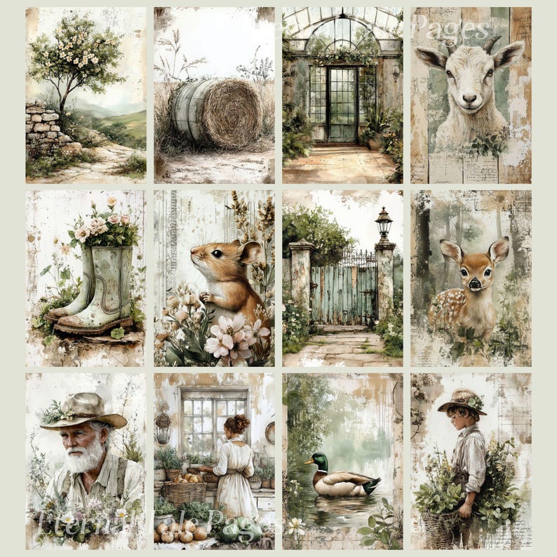 Green Farm Digital Paper: Rustic Cottagecore Scrapbook Pages (digital ...