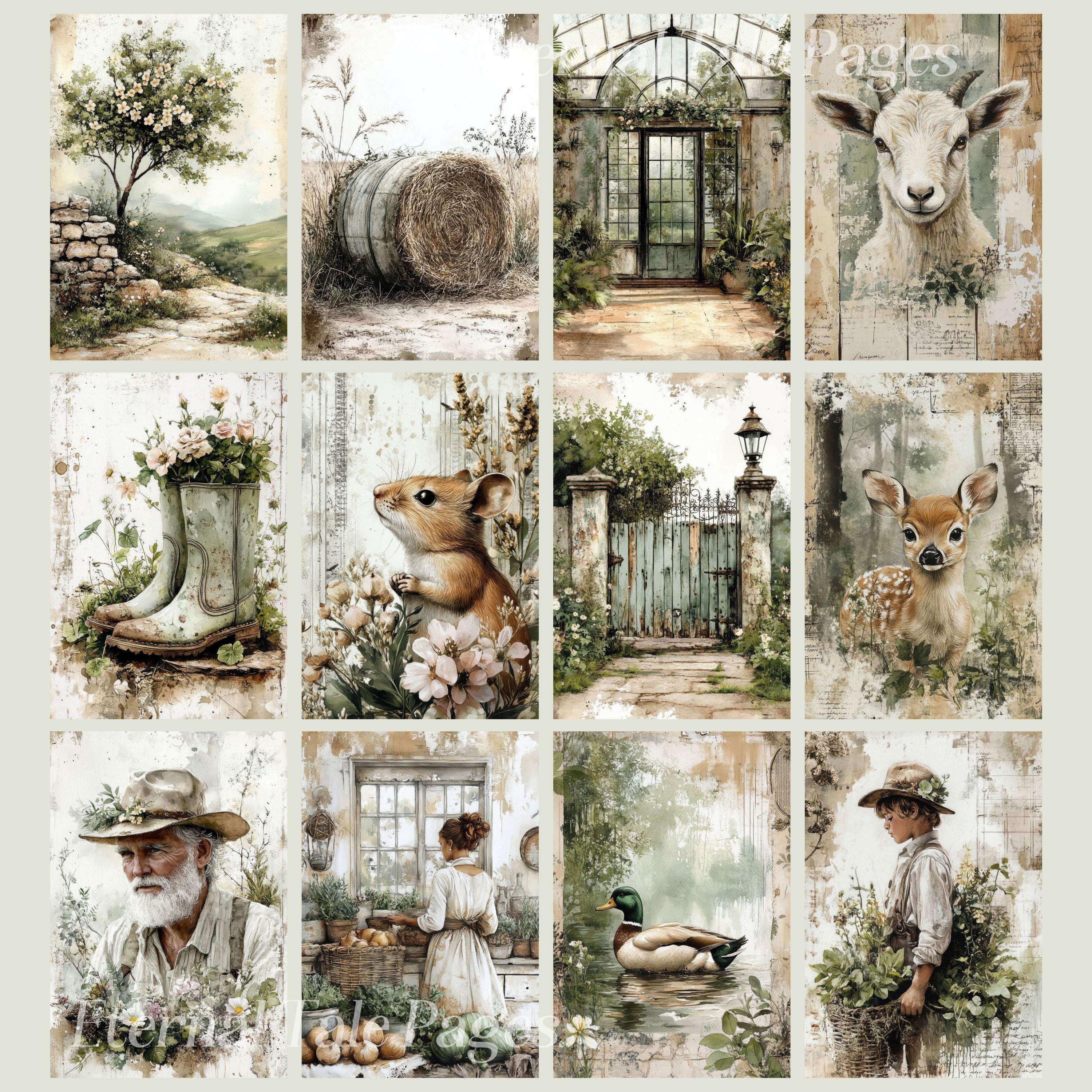Green Farm Digital Paper: Rustic Cottagecore Scrapbook Pages (digital ...