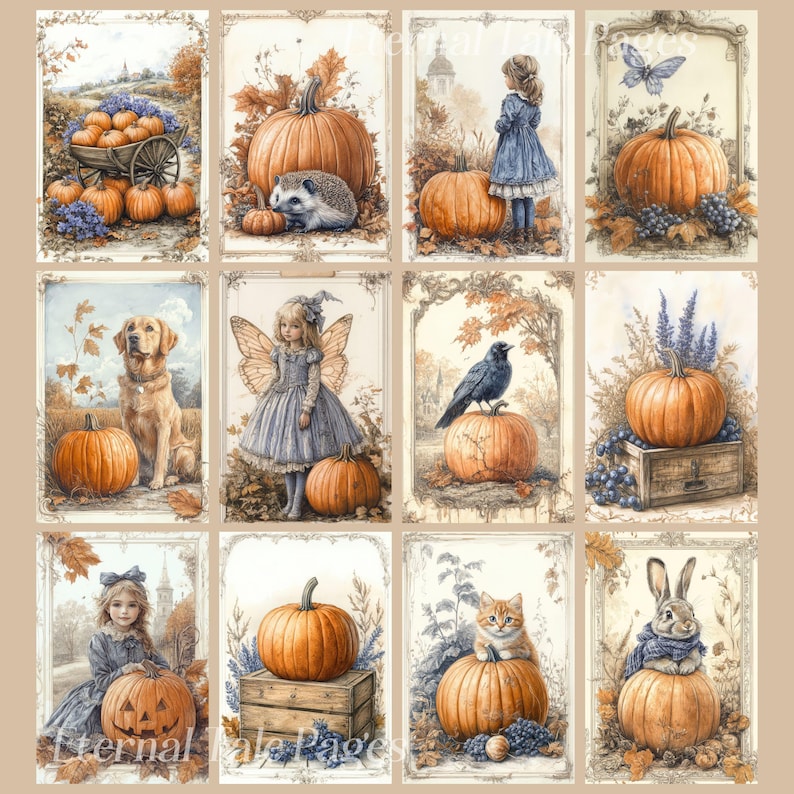 Pumpkin Harvest Digital Paper: Cottagecore Scrapbook Pages (digital ...