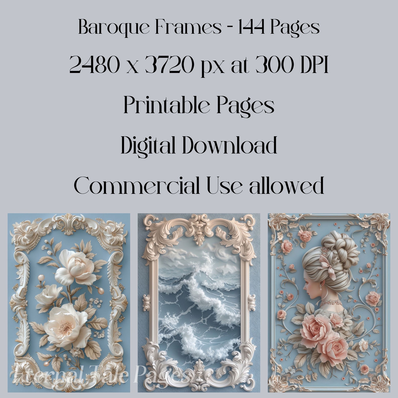 Baroque Frames Digital Paper: Light Blue Rococo Images (144 JPEG) - Etsy