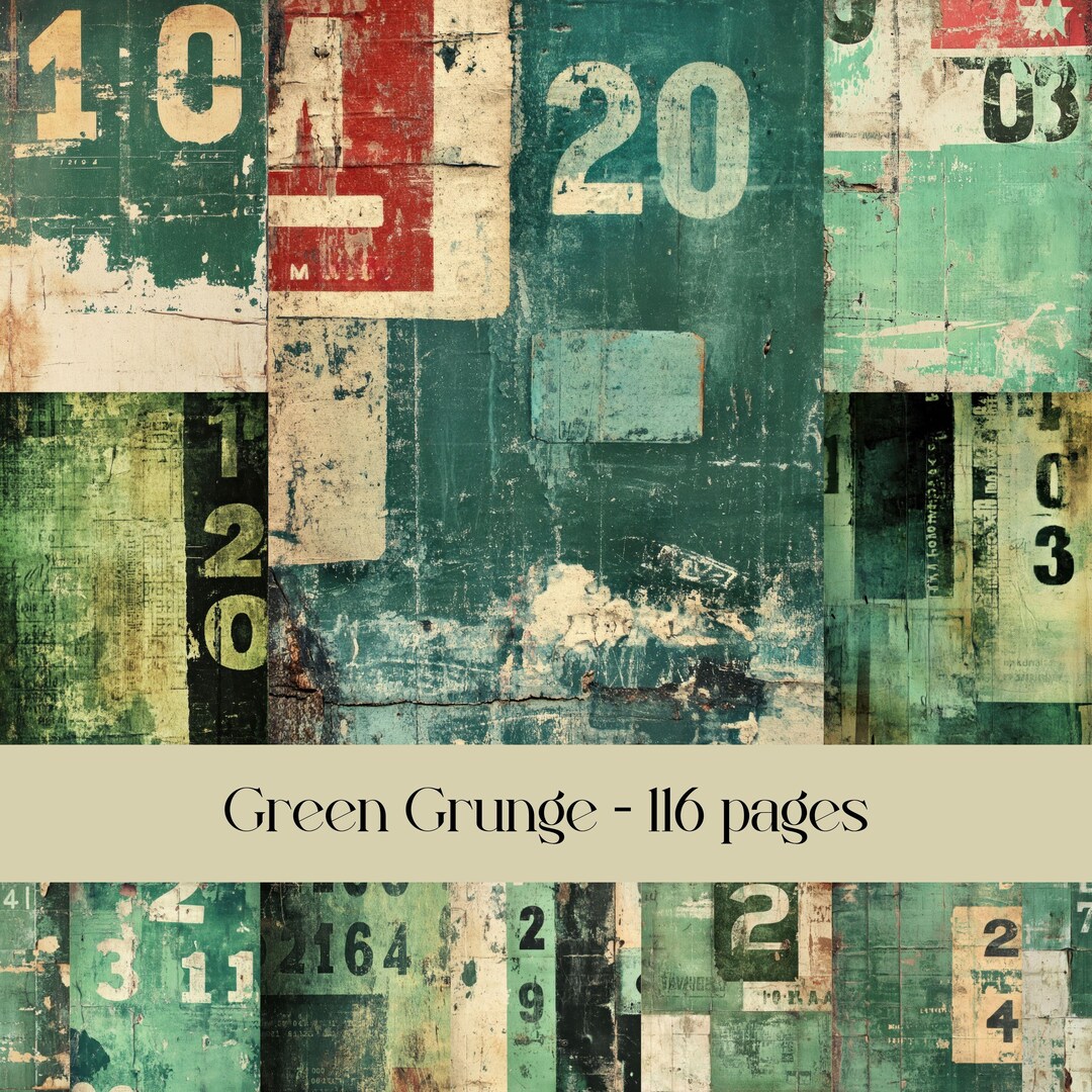 Green Grunge Paper: Distressed Typography, Scrapbook Pages (digital ...