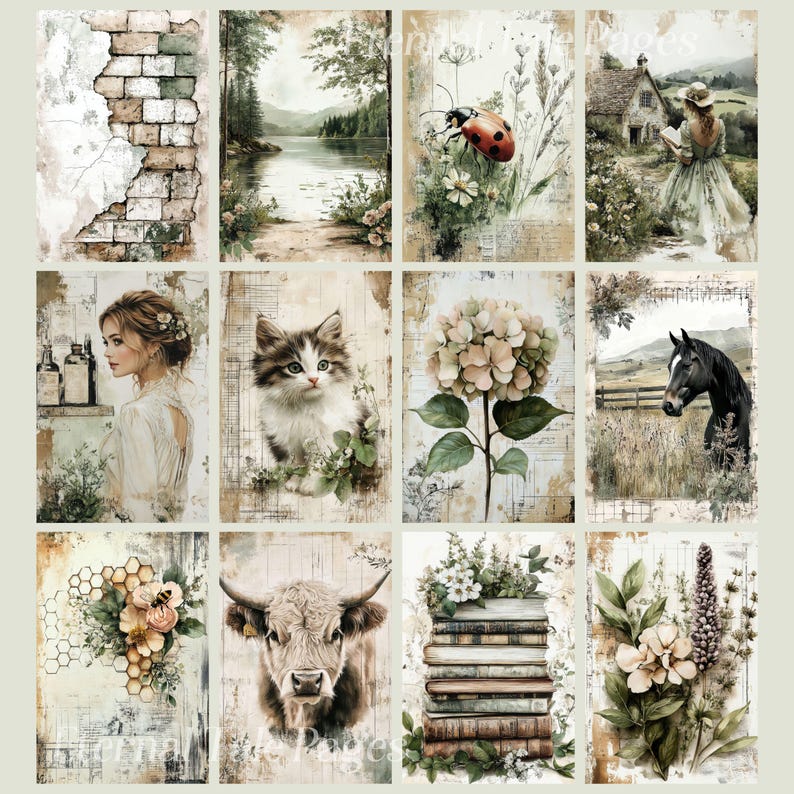 Green Farm Digital Paper: Rustic Cottagecore Scrapbook Pages (digital ...