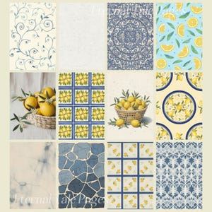 Mediterranean Lemon Digital Paper: Blue Tile Scrapbook (digital ...