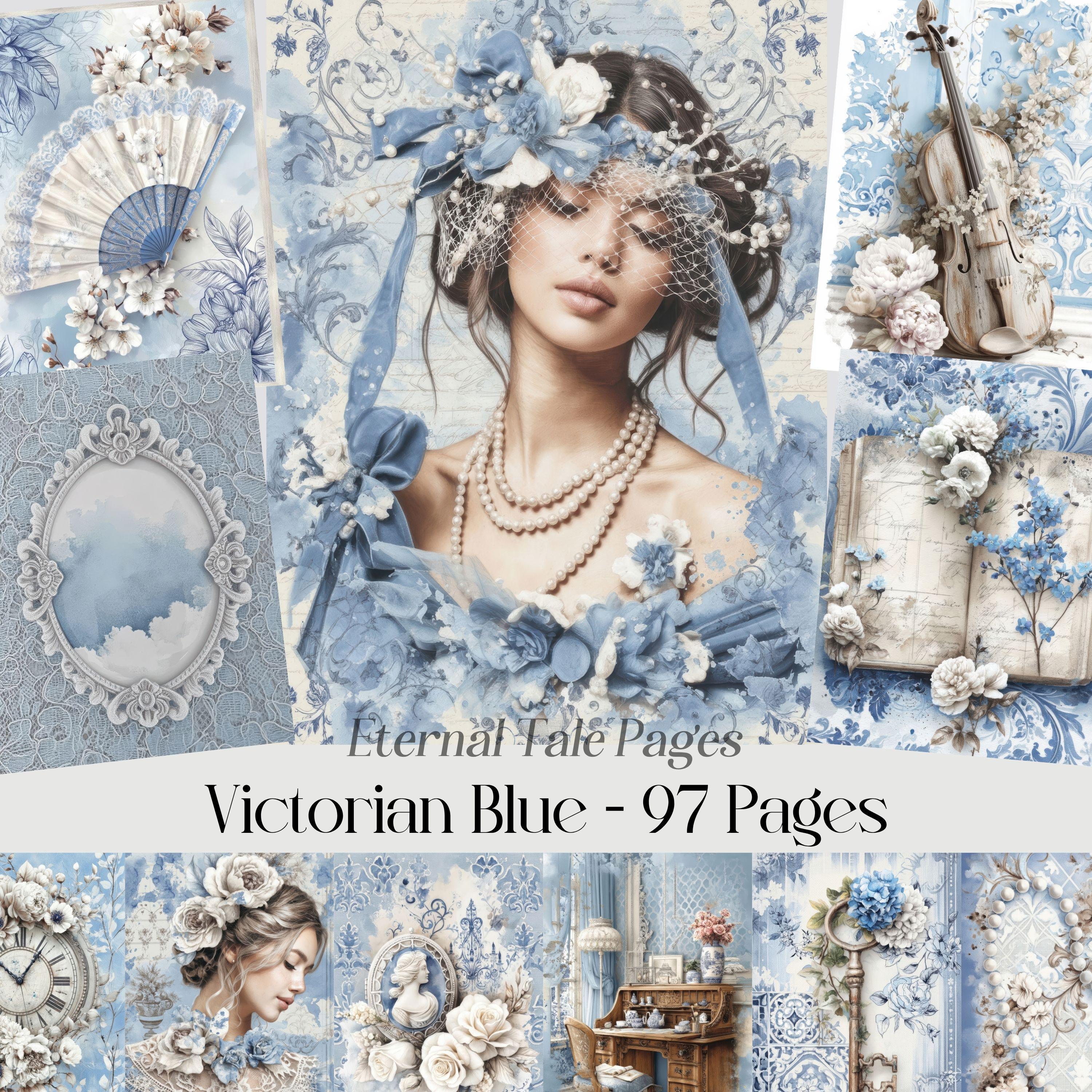 Victorian Blue Digital Paper Pack, Shabby Chic Floral Backgrounds ...