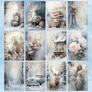 Winter Shabby Chic Junk Journal Pages: Cozy Snow Scenes, Printable Wall ...
