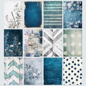 Winter Botanical Digital Paper: Grungy Blue Scrapbook Backgrounds ...