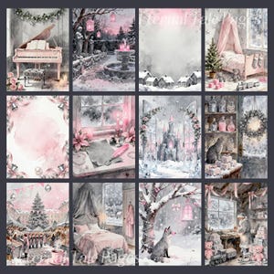 Pink & Silver Christmas Papers, Winter Scenes (digital Download) - Etsy