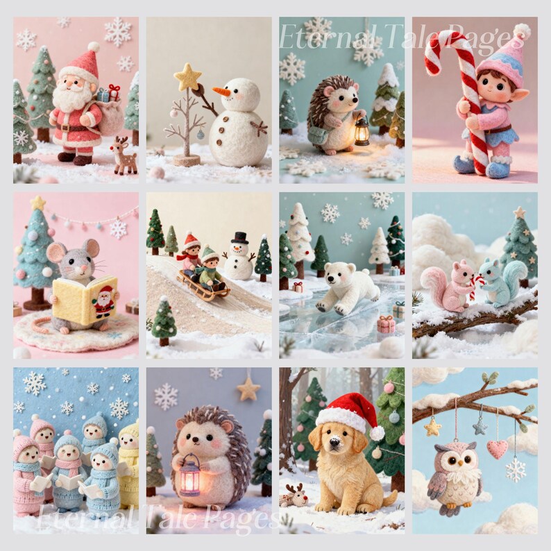 Felt Christmas Scenes Digital Paper, Pastel Winter Designs (digital ...