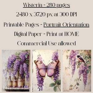 Wisteria Pages, Digital Paper, Junk Journal, Scrapbook Paper, Purple ...