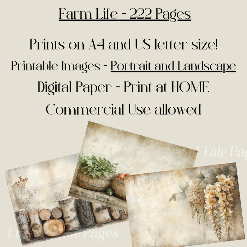 Farm Life Digital Paper: Landscape Junk Journal Pages (222 JPEG) - Etsy